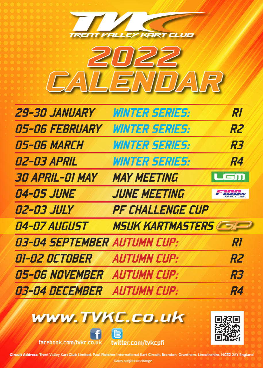 2022 RACE CALENDAR & FEES - TVKC